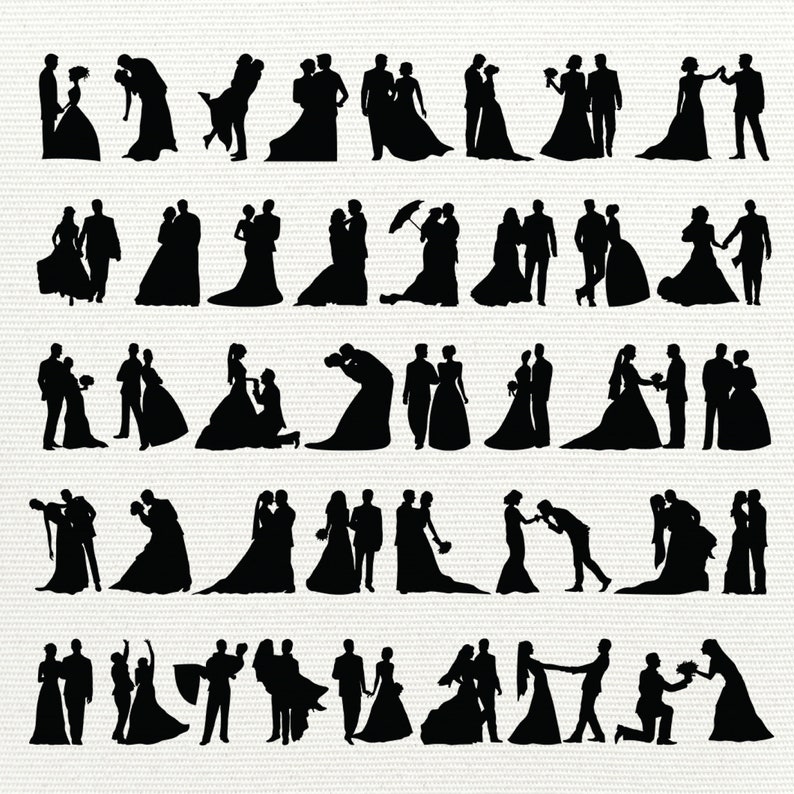 WEDDING SILHOUETTES Bride and Groom Svg Bundle Clip Art - Etsy