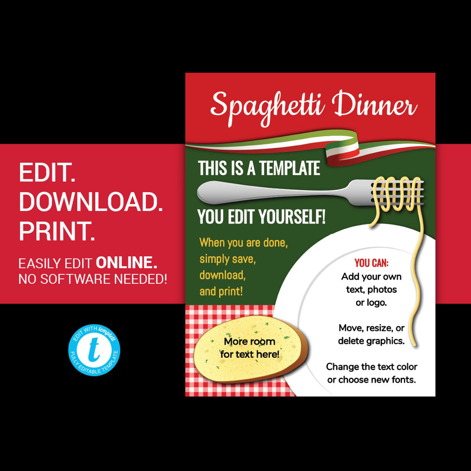 EDITABLE Spaghetti / Pasta Dinner Fundraiser Event Flyer - Etsy