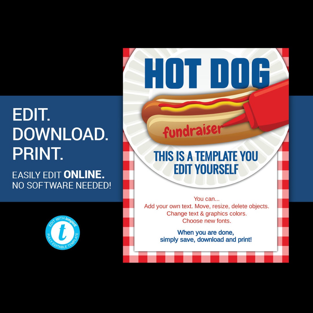 EDITABLE Hotdog Supper Dinner Charity Fundraiser Flyer Template Benefit ...