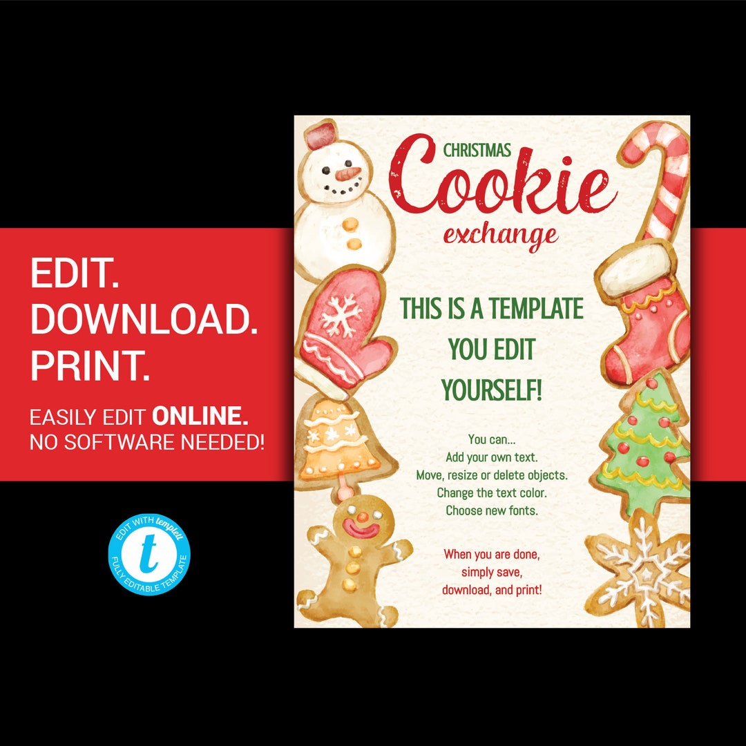 EDITABLE Christmas Cookie Exchange Flyer Cookie Exchange Flyer Poster ...