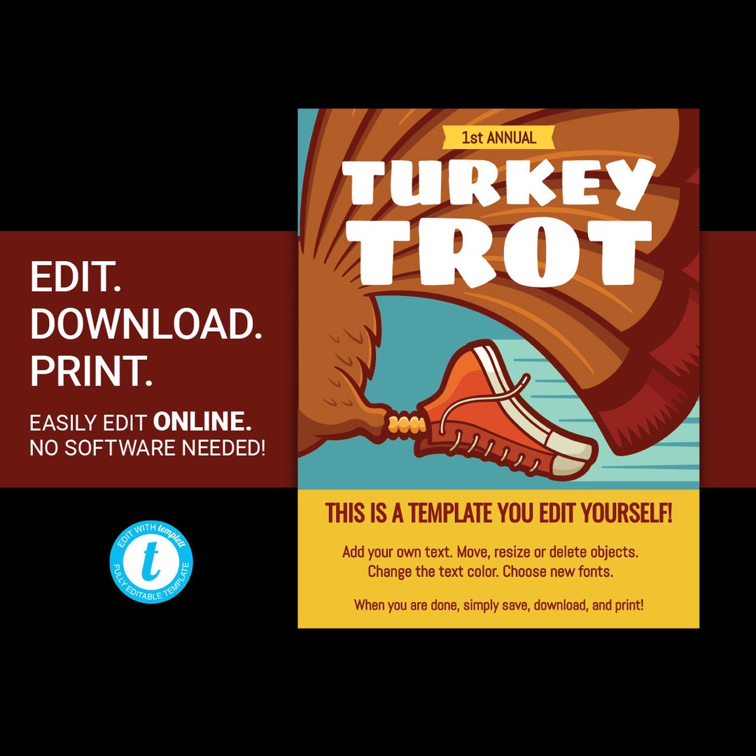 EDITABLE Turkey Trot Thanksgiving Run Walk Printable Flyer or Poster ...