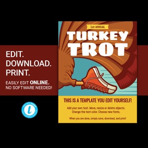 EDITABLE Turkey Trot Thanksgiving Run Walk Printable Flyer or Poster ...