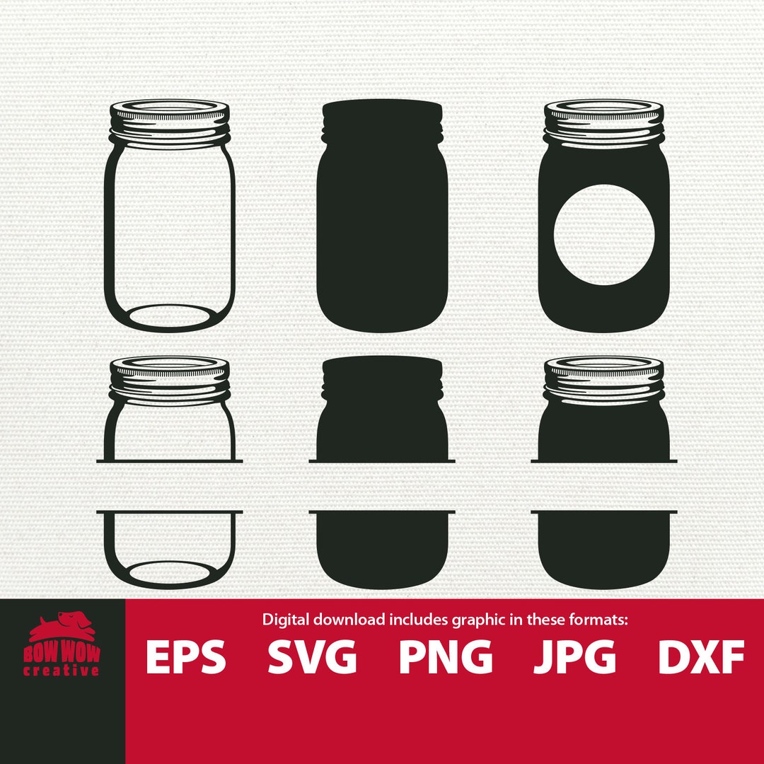 MASON JAR Svg Canning Jar Svg Clip Art Mason Jar Cutting File Jar Split ...