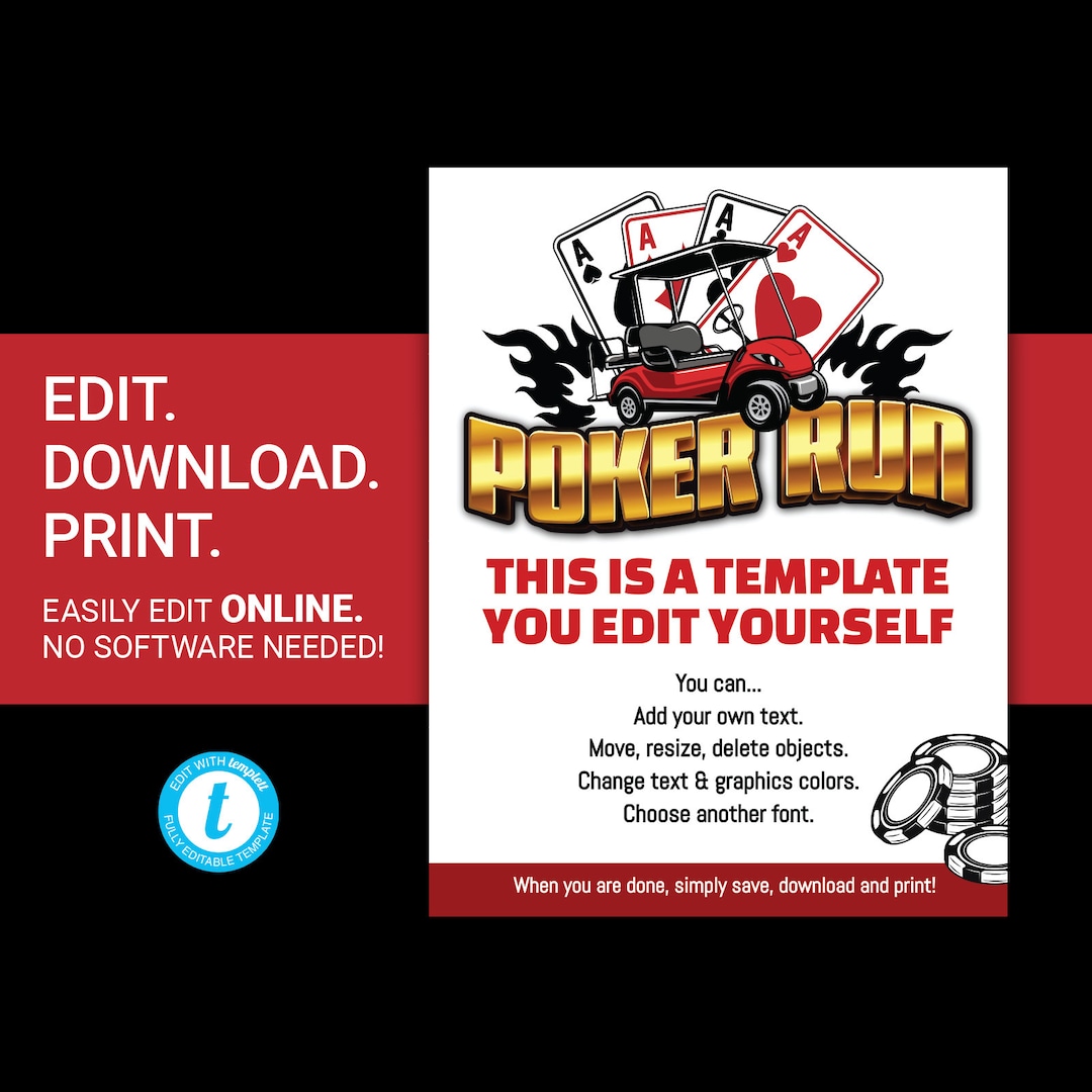 EDITABLE GOLF CART Poker Run Flyer Fundraiser Golfer Charity Event Ad ...