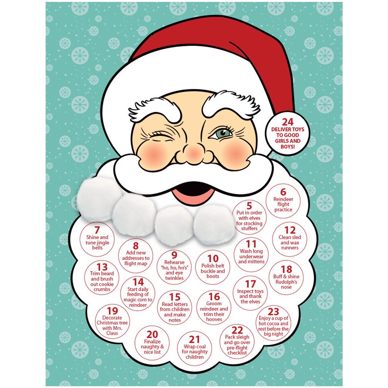 Santa Advent Calendar Printable Christmas Countdown Calendar Santa ...