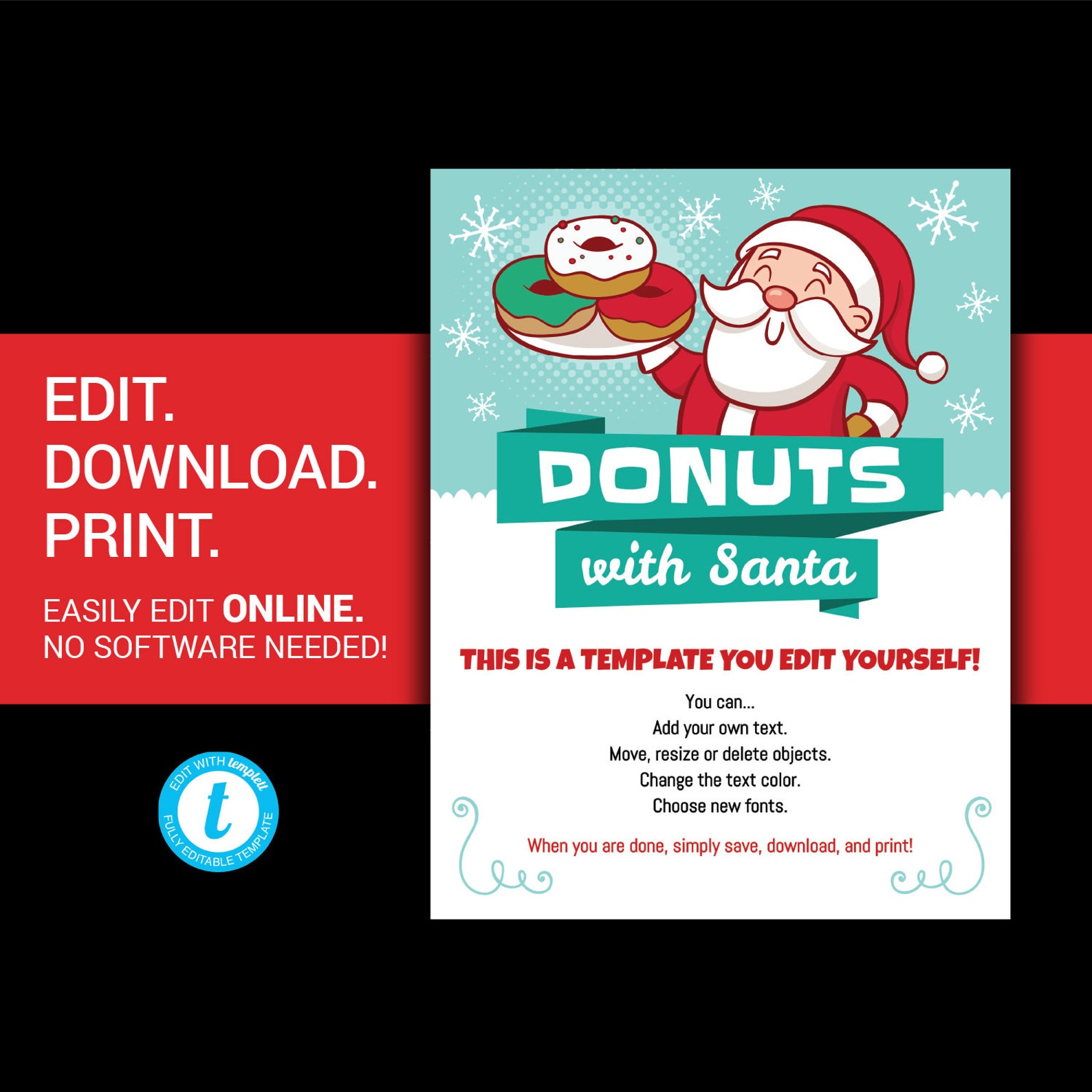 EDITABLE Donuts With Santa Flyer Santa Breakfast Flyer Poster Breakfast ...