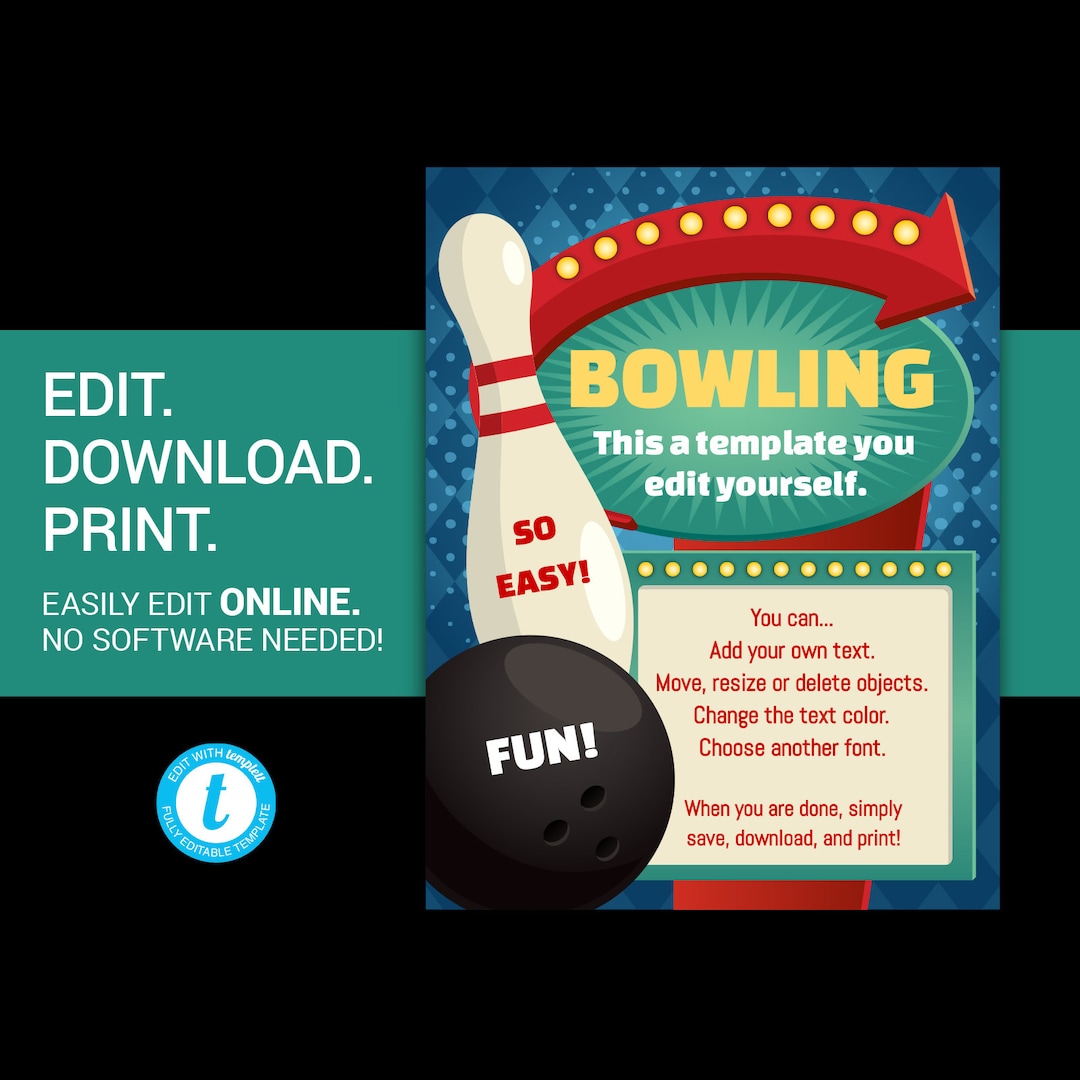 EDITABLE Bowling Party Flyer Bowling League Flyer Bowling Flyer Bowling ...
