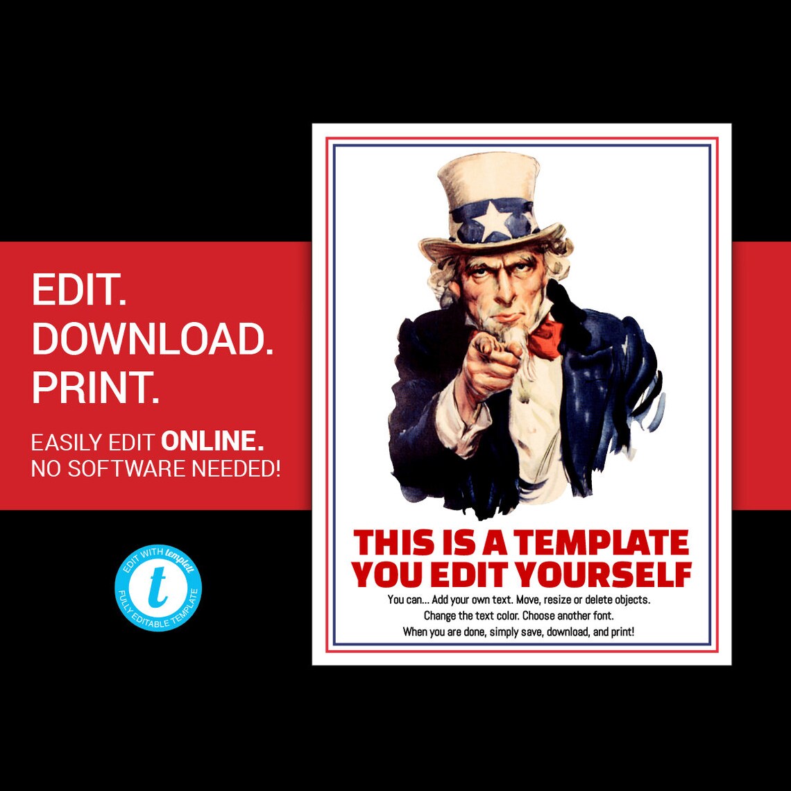 EDITABLE Uncle Sam Poster Uncle Sam Flyer Uncle Sam I Want You - Etsy