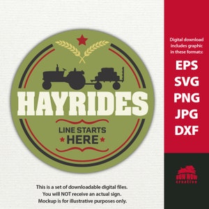 Hayrides Sign Svg Farm Tractor and Bales of Hay Fall Autumn Round ...