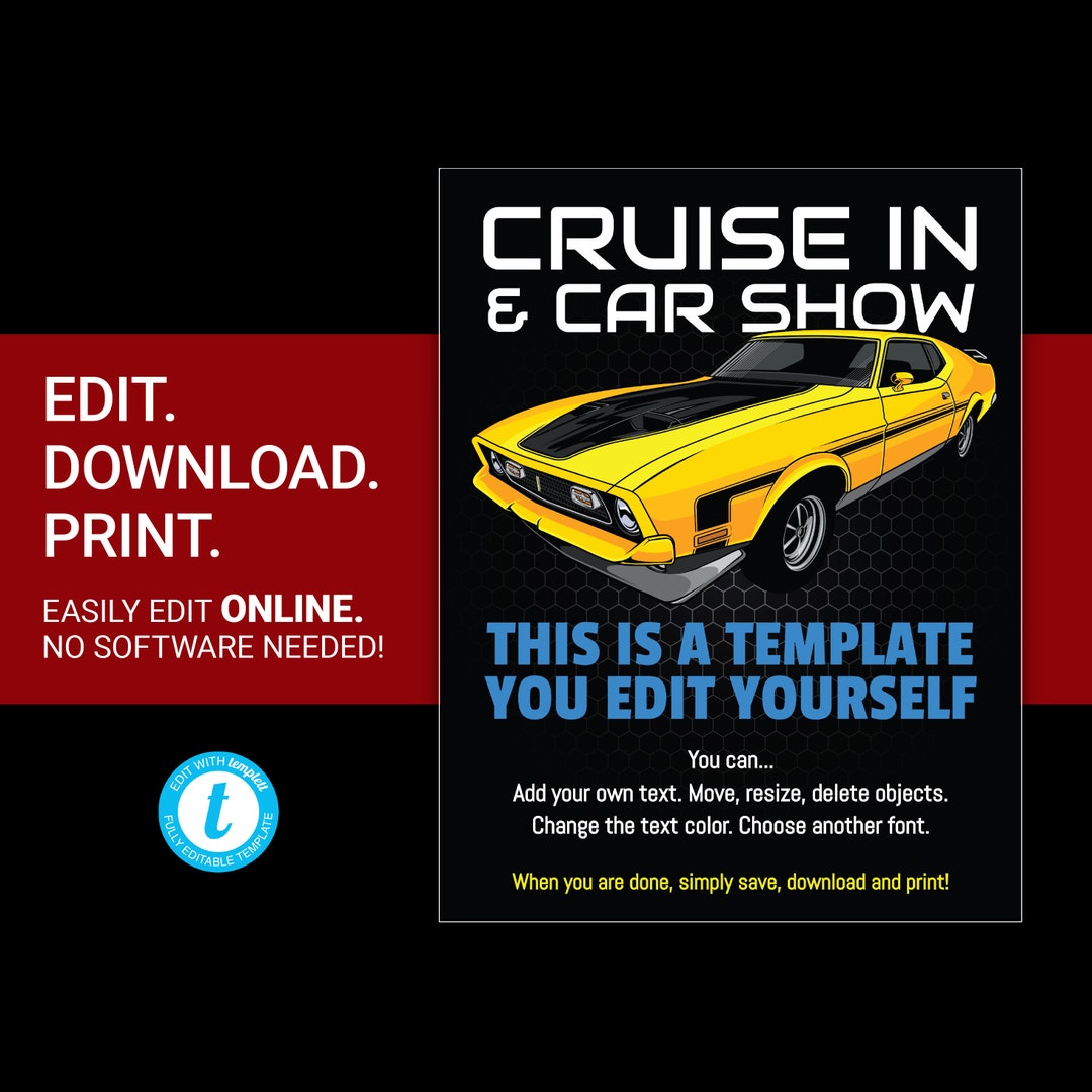 EDITABLE Cruise in Car Show Flyer Classic Car Meet up Event Poster ...