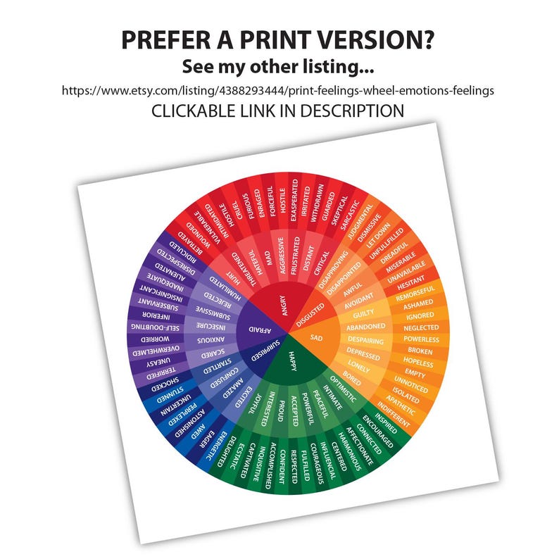 Feelings Wheel Printable Emotions Chart Feelings Chart Mood Chart ...