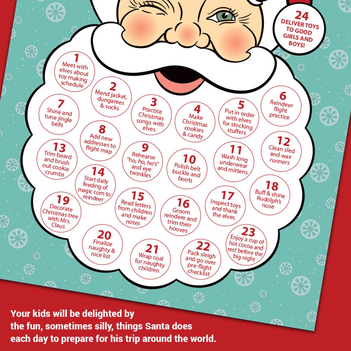 Santa Advent Calendar Printable Christmas Countdown Calendar Santa ...