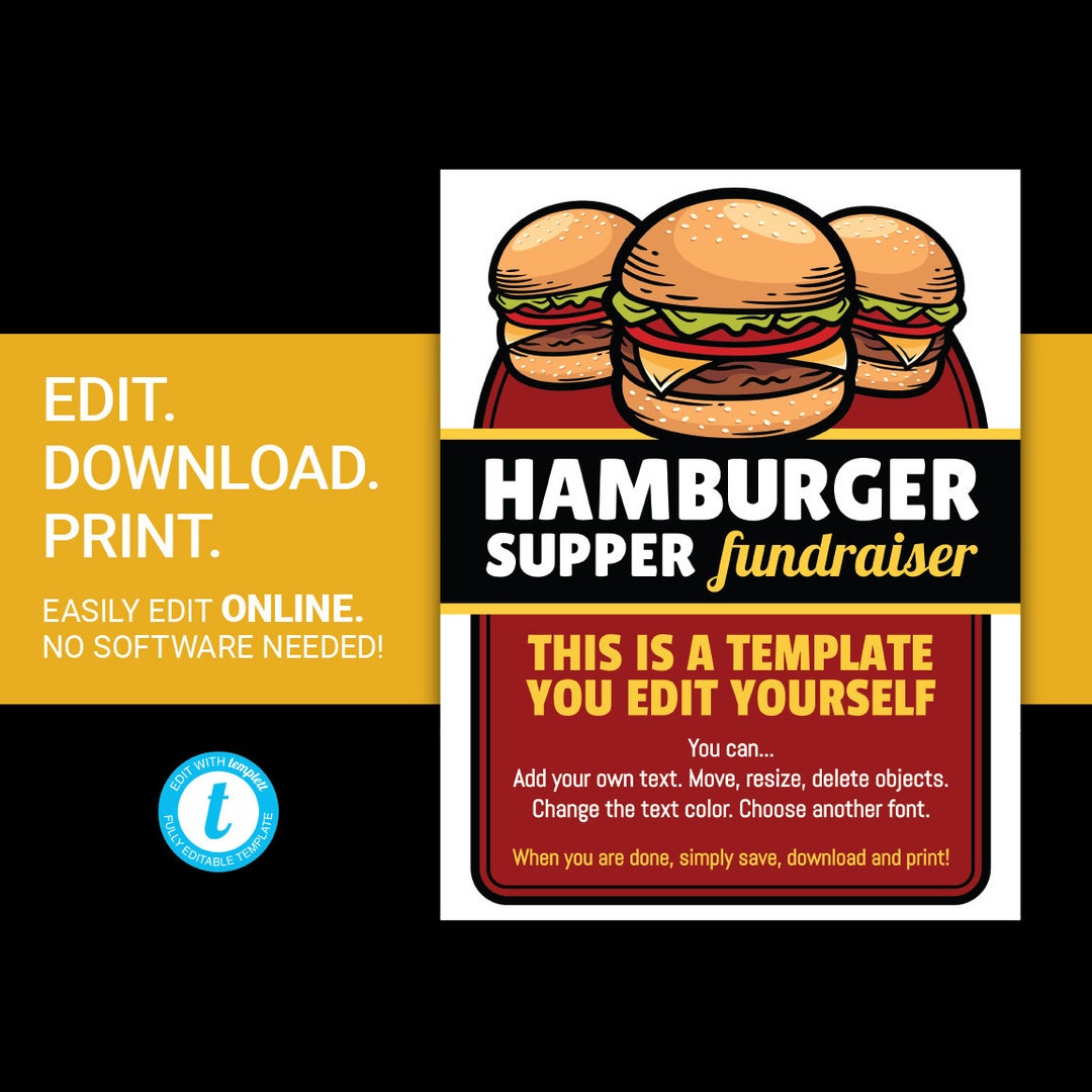 EDITABLE Hamburger Supper Dinner Burger Fundraiser Flyer Template ...