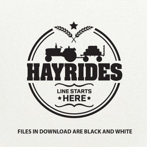 Hayrides Sign Svg Farm Tractor and Bales of Hay Fall Autumn Round ...