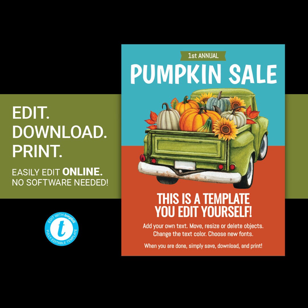 EDITABLE Pumpkin Sale Printable Flyer Poster Template Fall Fundraiser ...