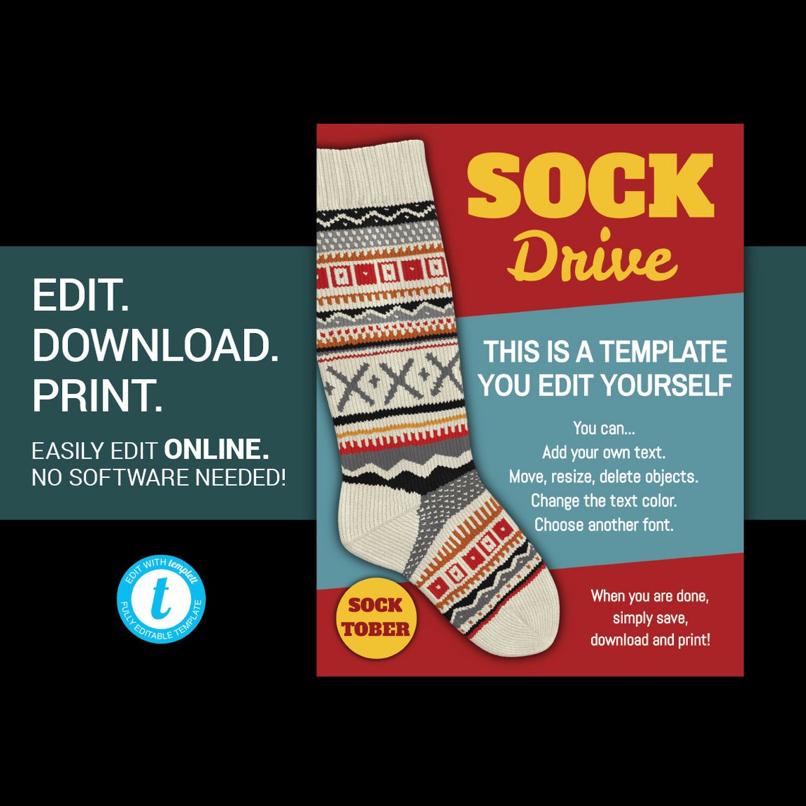 EDITABLE Sock Drive Flyer Fundraiser for the Homeless Shelter ...