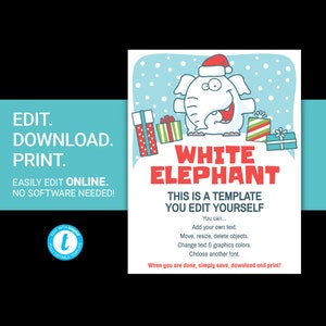 EDITABLE White Elephant Christmas Gift Exchange Holiday Party Flyer ...