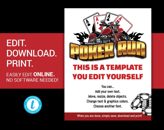 EDITABLE POKER RUN Flyer Fundraiser Motorcycle Charity Event - Etsy