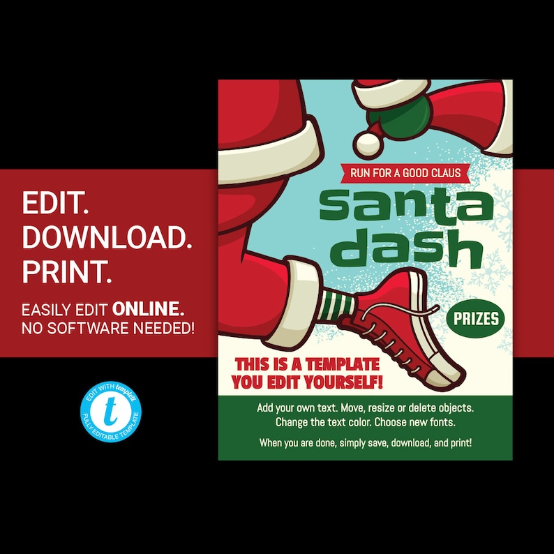 EDITABLE Santa Dash Christmas Run Walk Printable Flyer or - Etsy