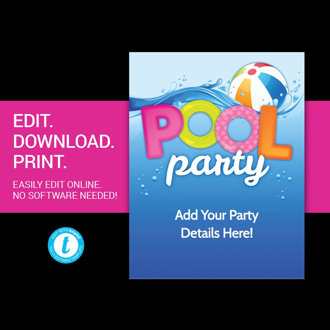 EDITABLE POOL PARTY Invitation Template Pool Party Flyer Pool Party ...