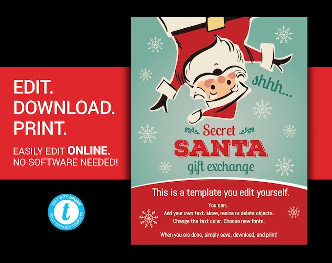 EDITABLE Secret Santa Flyer Secret Santa Poster Gift Exchange | Etsy
