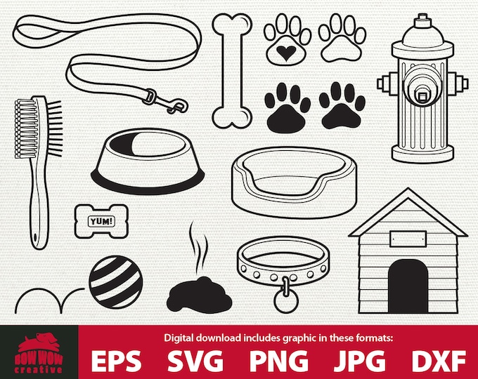 Dog Svg Bundle Dog Clip Art Dog Bowl Collar Leash Paw Print - Etsy