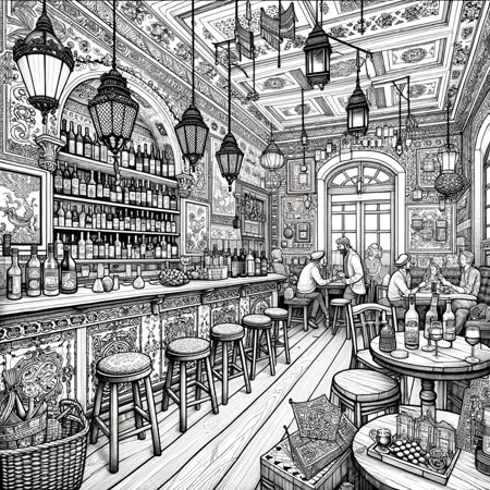 European Pubs Coloring Book: 40 Coloring Pages, International Pub Line ...