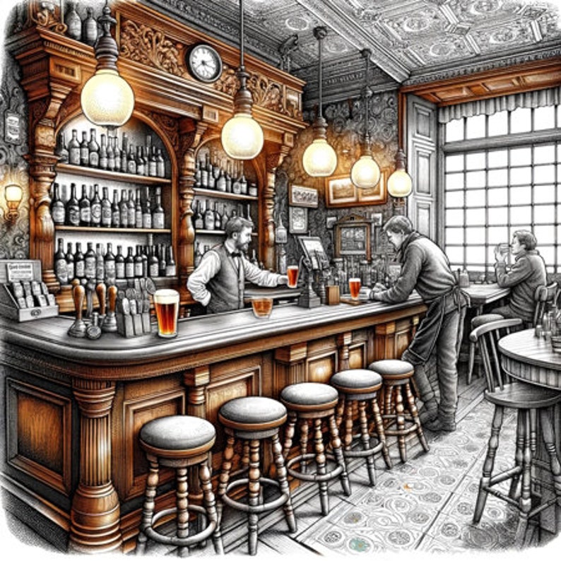 European Pubs Coloring Book: 40 Coloring Pages, International Pub Line ...