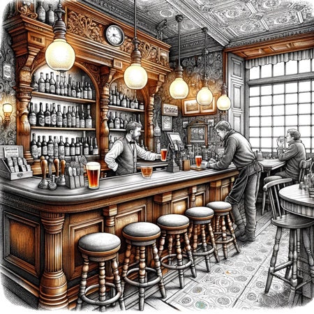 European Pubs Coloring Book: 40 Coloring Pages, International Pub Line ...