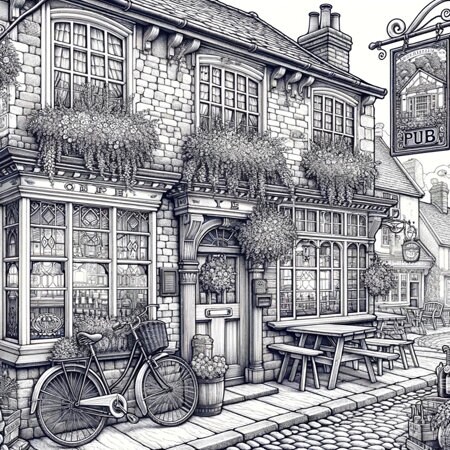 European Pubs Coloring Book: 40 Coloring Pages, International Pub Line ...