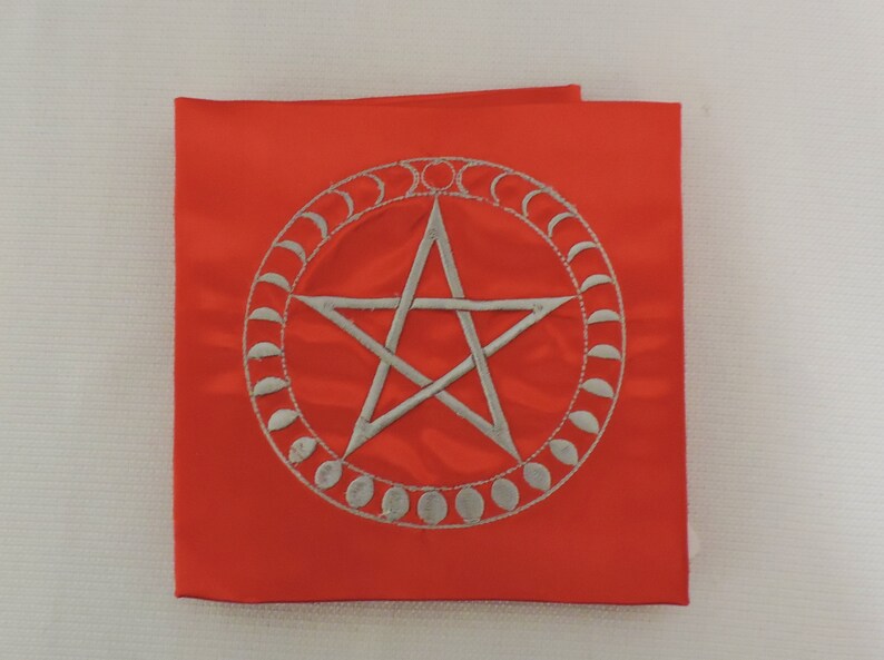 Red Altar Cloth Pentacle Lunar Moon Phase Wiccan Shrine Cloth - Etsy