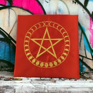 Red Altar Cloth Pentacle Lunar Moon Phase Wiccan Shrine Cloth Wicca ...