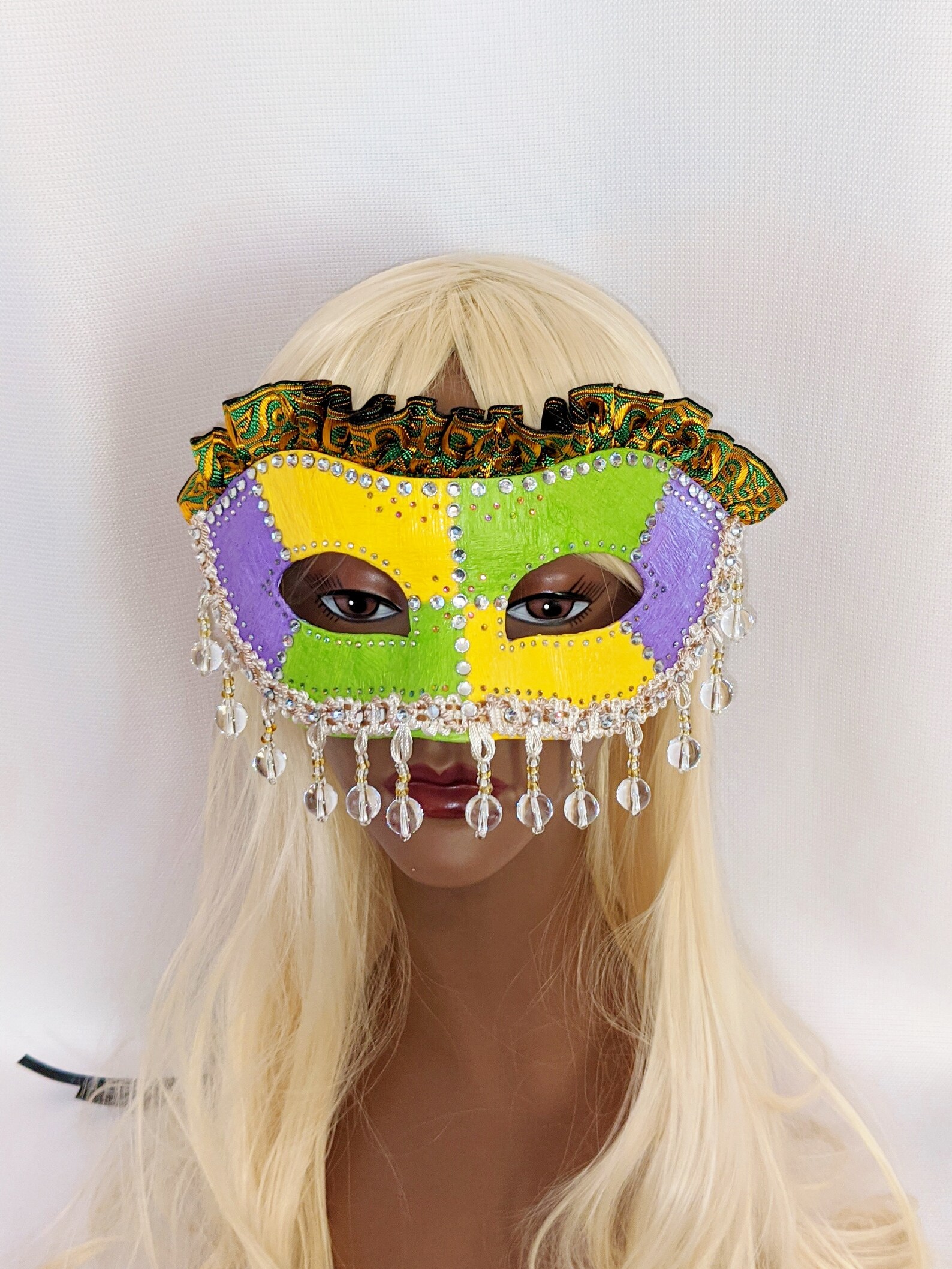 Purple Green Yellow Mardi Gras Mask Beaded Costume Mask | Etsy