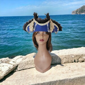 Blue Pirate Tricorn Hat, Versatile Cosplay Accessory for Women's ...