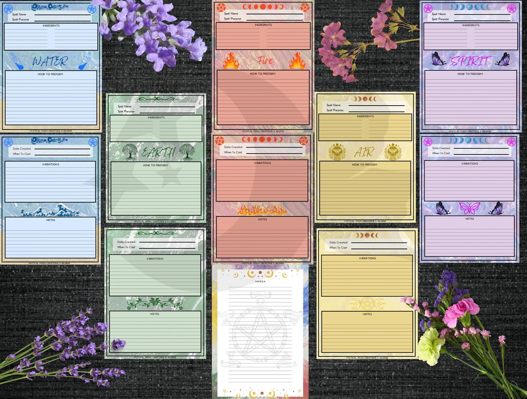 Elemental Spell Sheets, Book of Shadow Pages, Digital Download ...