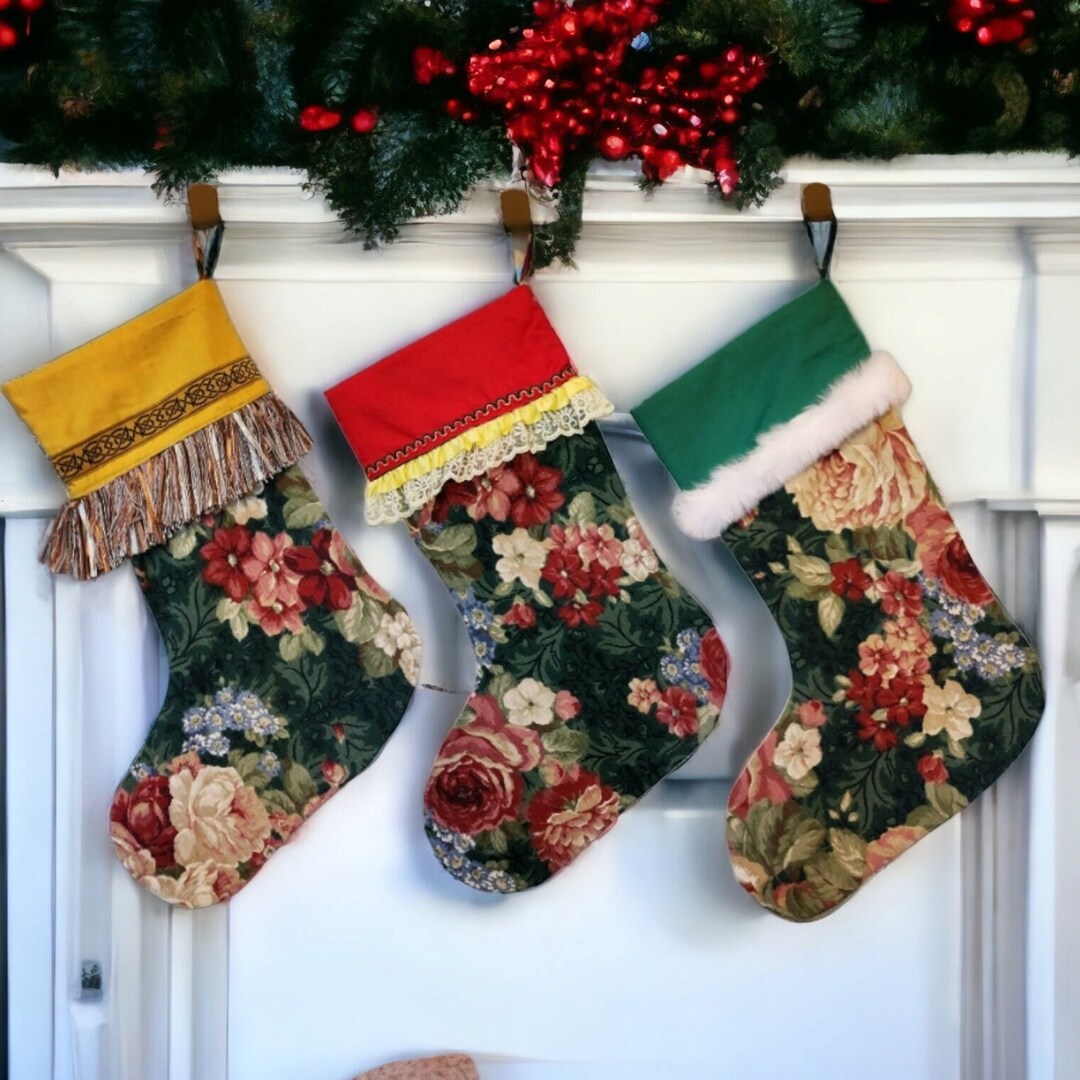 Floral Farmhouse Christmas Stocking | Heirloom Victorian Cottagecore ...