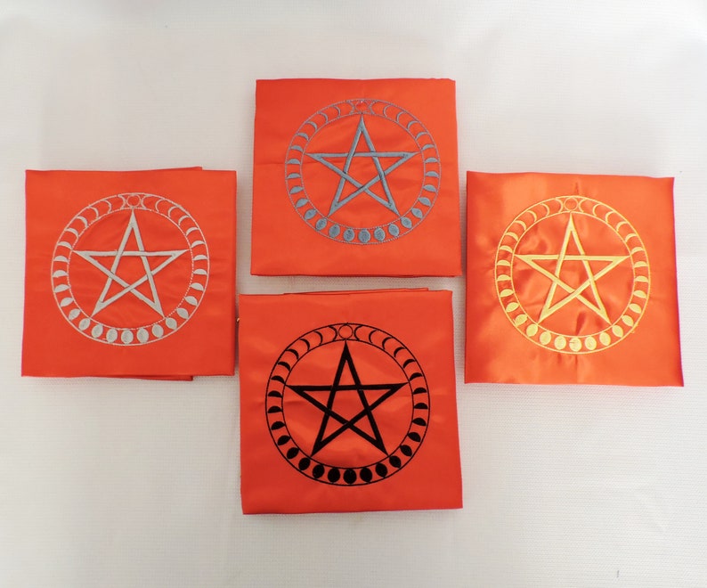 Red Altar Cloth Pentacle Lunar Moon Phase Wiccan Shrine Cloth - Etsy