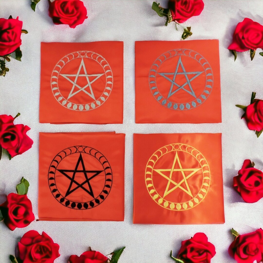Red Altar Cloth Pentacle Lunar Moon Phase Wiccan Shrine Cloth Wicca ...