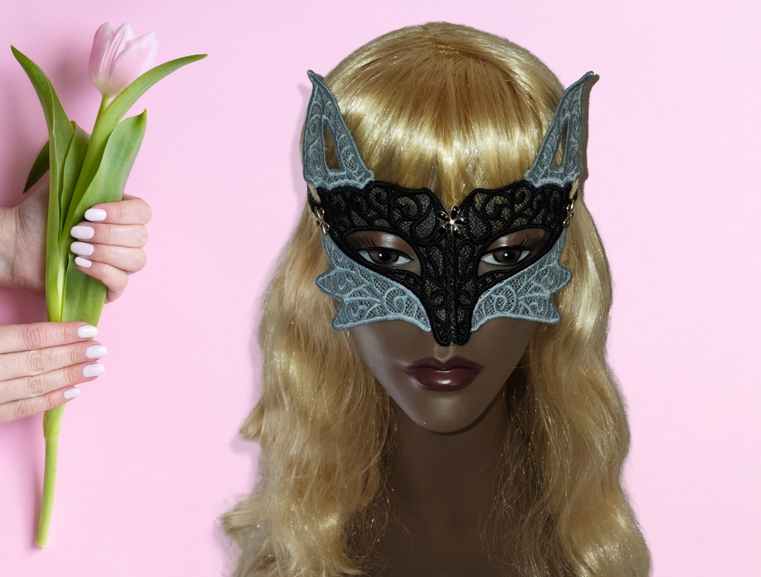 Black & Grey Fox Mask, Kitsune Rave Mask, Fox Masquerade Mask, Mardi ...