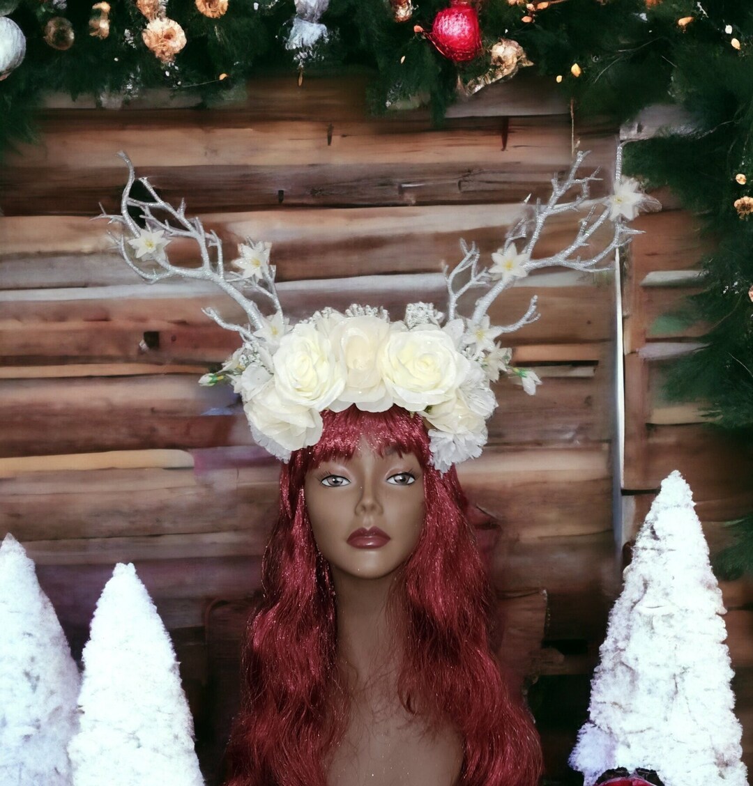Winter Faun Goddess Fairytale Wedding Headpiece Fairycore Reindeer for ...
