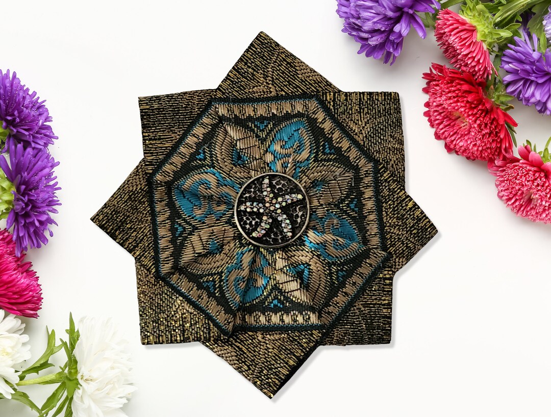 Blue and Gold Cockade Hat Pin Medium 4" Colonial Broach Pin Renaissance ...