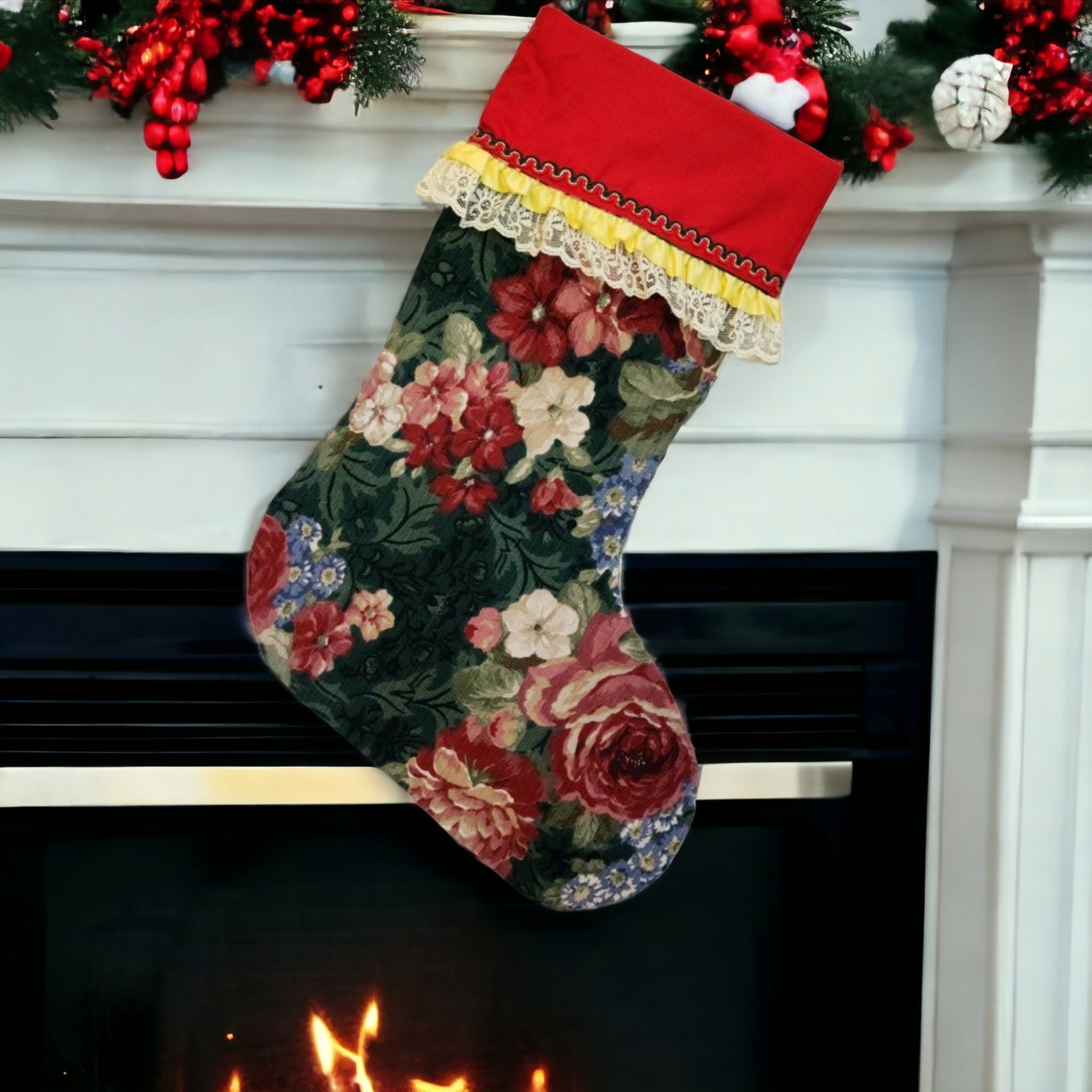Floral Farmhouse Christmas Stocking | Heirloom Victorian Cottagecore ...