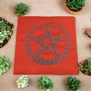Red Altar Cloth Pentacle Lunar Moon Phase Wiccan Shrine Cloth Wicca ...