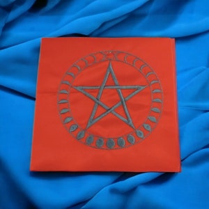 Red Altar Cloth Pentacle Lunar Moon Phase Wiccan Shrine Cloth Wicca ...