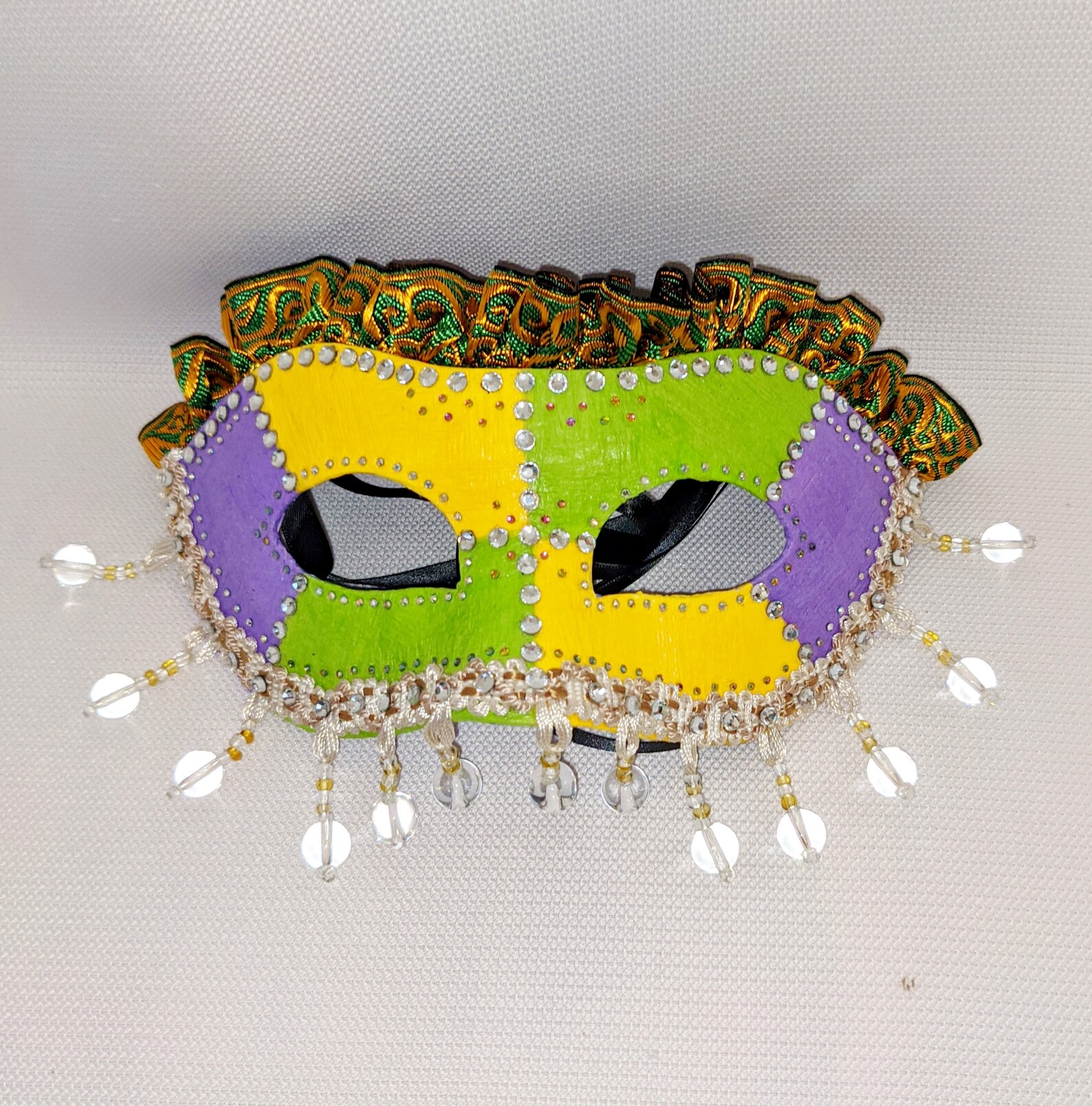 Purple Green Yellow Mardi Gras Mask Beaded Costume Mask | Etsy