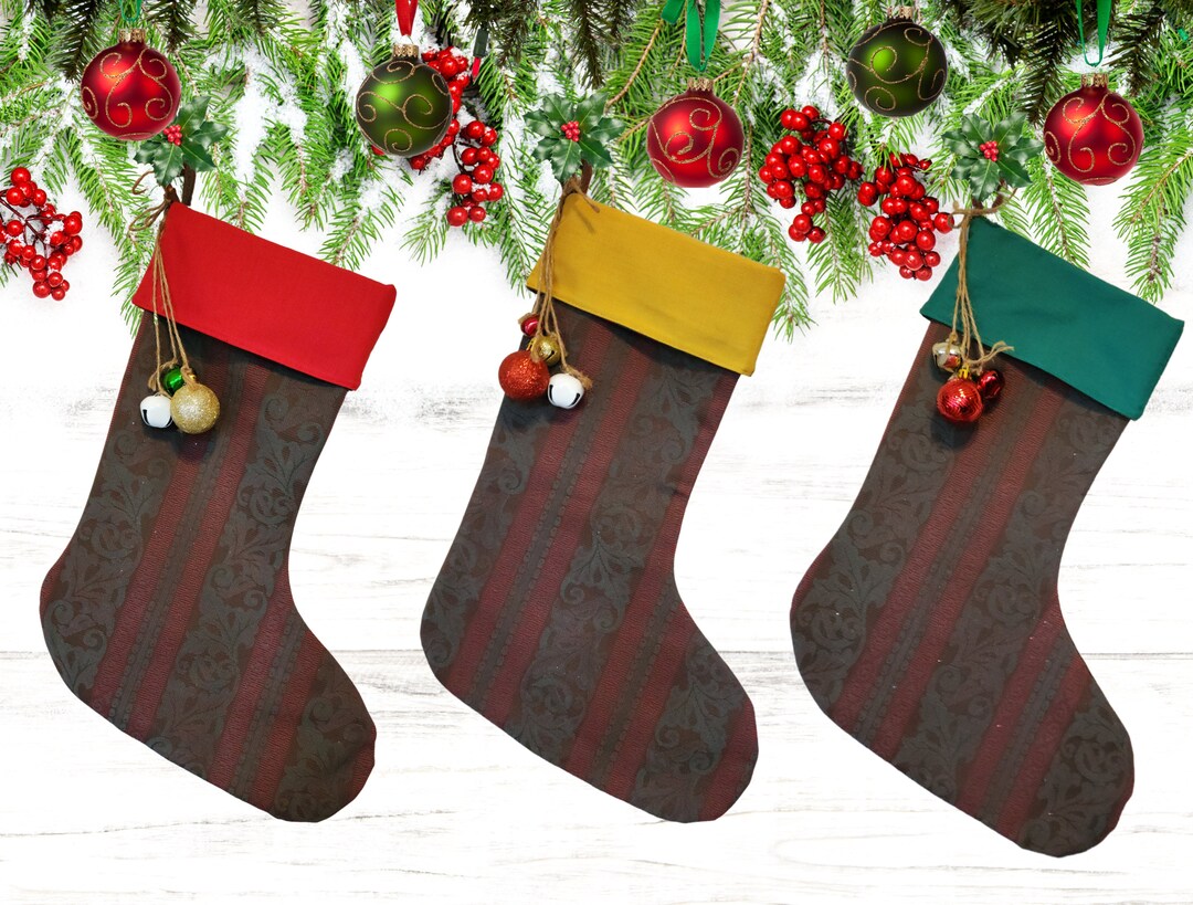 Red Green Cottagecore Christmas Stocking, Rustic Farmhouse Heirloom ...