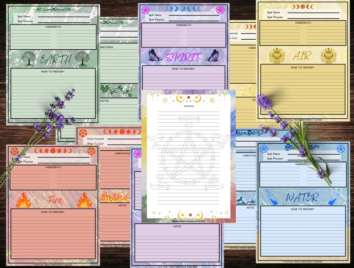 Elemental Spell Sheets Book of Shadow Pages Digital - Etsy