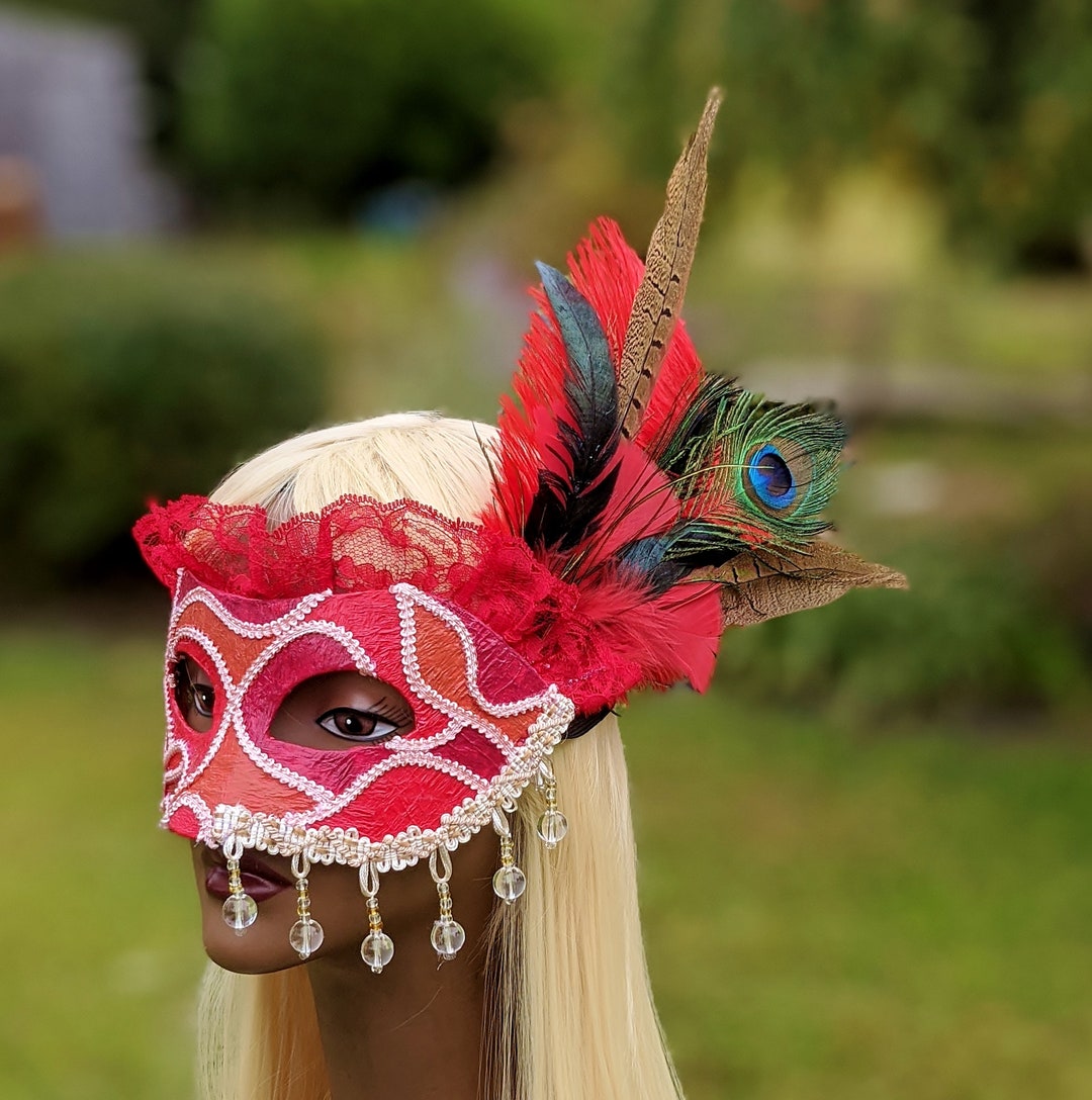 Luxury Red Harlequin Masquerade Mask, Handcrafted Venetian Ball Mask ...