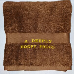 MTO Embroidered Don't Panic - A Deeply Hoopy Frood Bath Towel ...