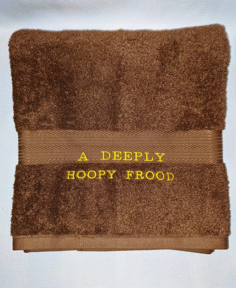 MTO Embroidered Don't Panic - A Deeply Hoopy Frood Bath Towel ...